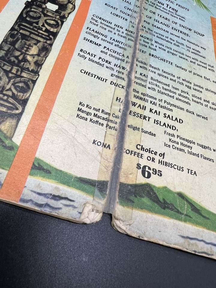 Vintage Tiki Menu Hawaii Kai New York Partial Insert Colorful ...