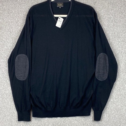 Neiman Marcus merino wool sweater mens XL elbow patches FLAW preppy ...