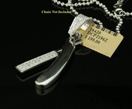 White 925 Sterling Silver EDGE RAZOR Necklace Pendant 1.20ct Cubic ...