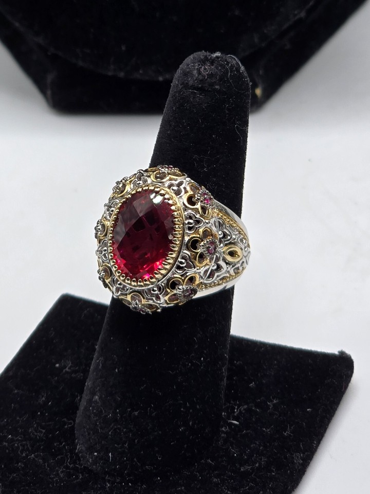 NH Michael Valitutti 925 Sterling Silver Red Quartz Doublet & Ruby Ring ...