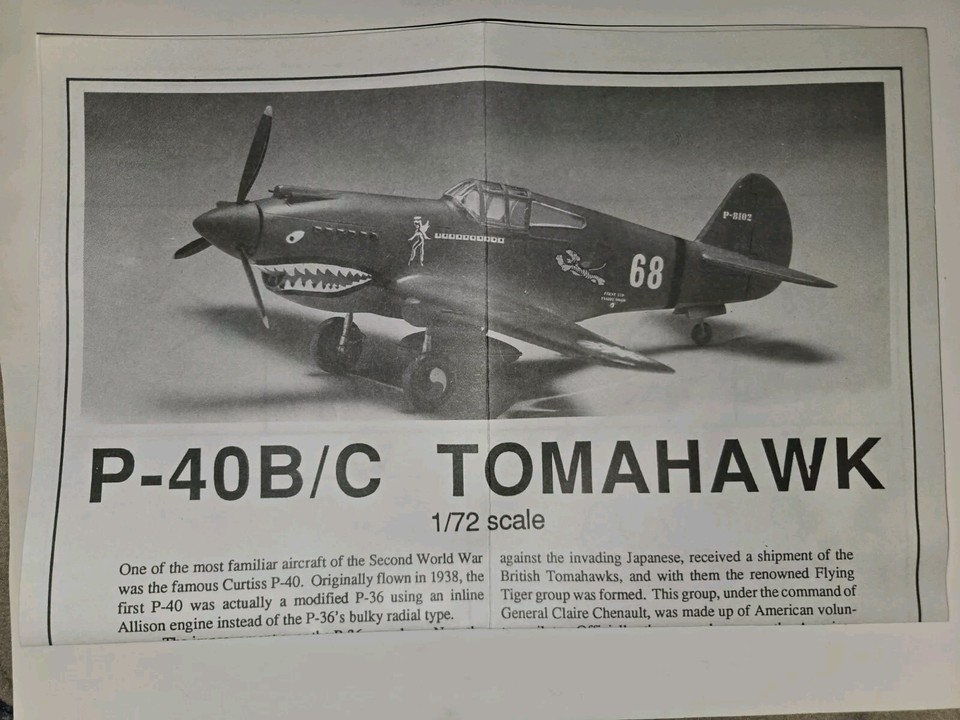 Academy Minicraft Curtiss P-40B Tomahawk Plastic Model Kit 1/72 #1655 ...