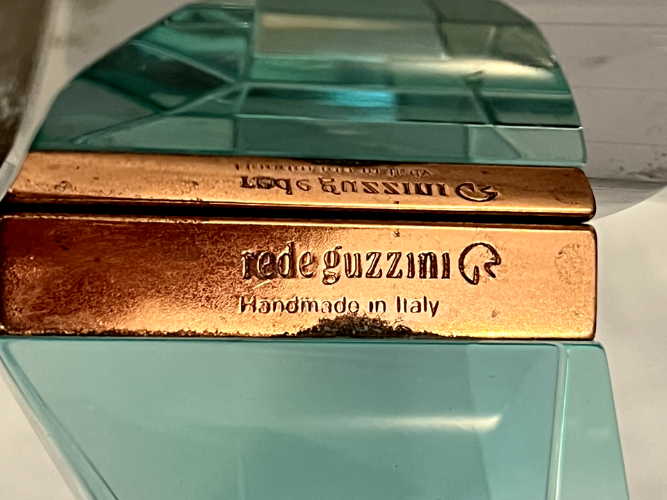 Vintage REDE GUZZINI Glass Ice Bucket & Tongs w Aqua Green Lucite ...