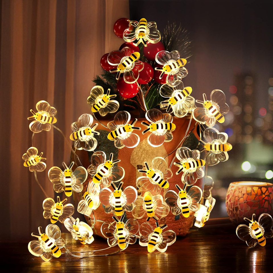 Bee Lights Room Decor, 10Ft 30 LED Cute Bee String Fairy Lights Battery ...