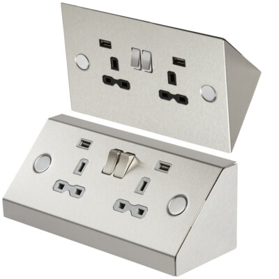 13A 2 Gang Mounting Socket Dual USB Charger Port Kitchen Under Cabinet ...