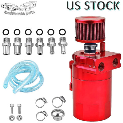 Universal Red Oil Catch Reservoir Breather Can Tank Filter Kit Cylinder ...
