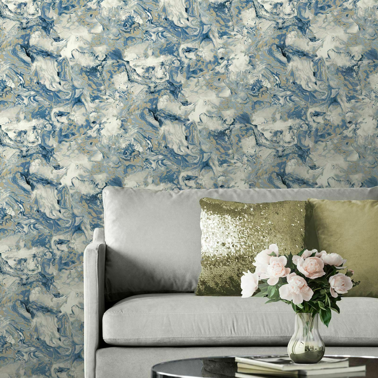 Muriva (166501) - Elixir Liquid Marble Silver Effect Wallpaper 10m Roll ...