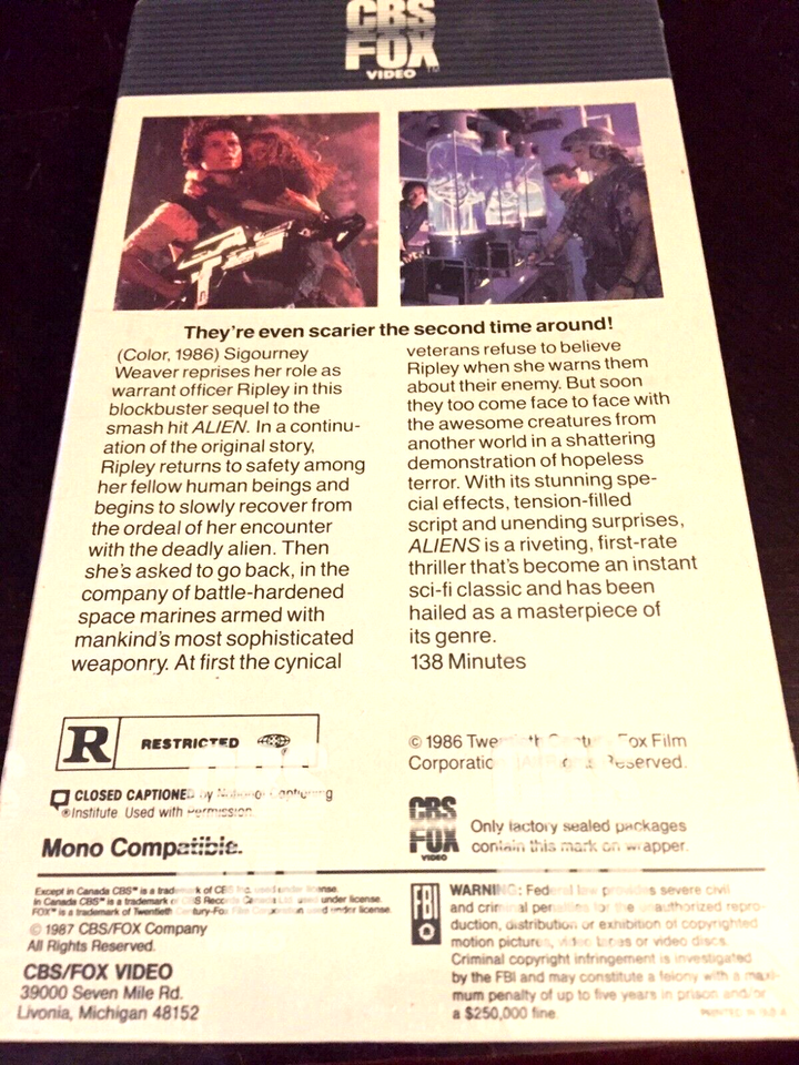 Aliens- VHS 1st Pressing 1986 Stereo CBS FOX Stamp-Brand New & Sealed ...