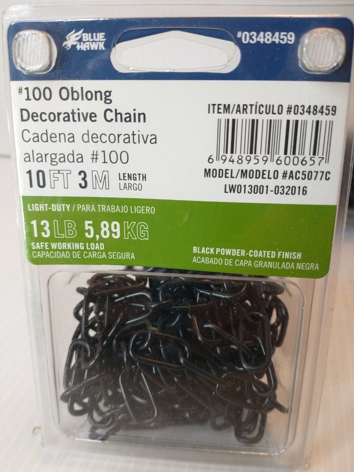 BLUE HAWK "100 Oblong Decorative Chain 10-FT 13LB BLACK POWDER COATED ...