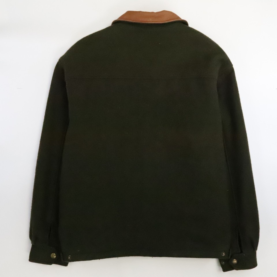 Vintage Woolrich Wool Jacket Size XL Green Leather Collar | eBay