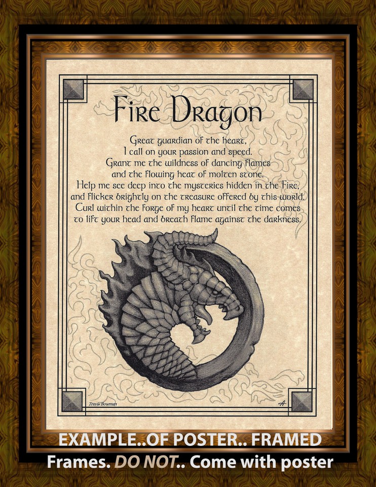 Elemental FIRE DRAGON Invocation Page Poster Guidandce Wicca Pagan 8 1/ ...