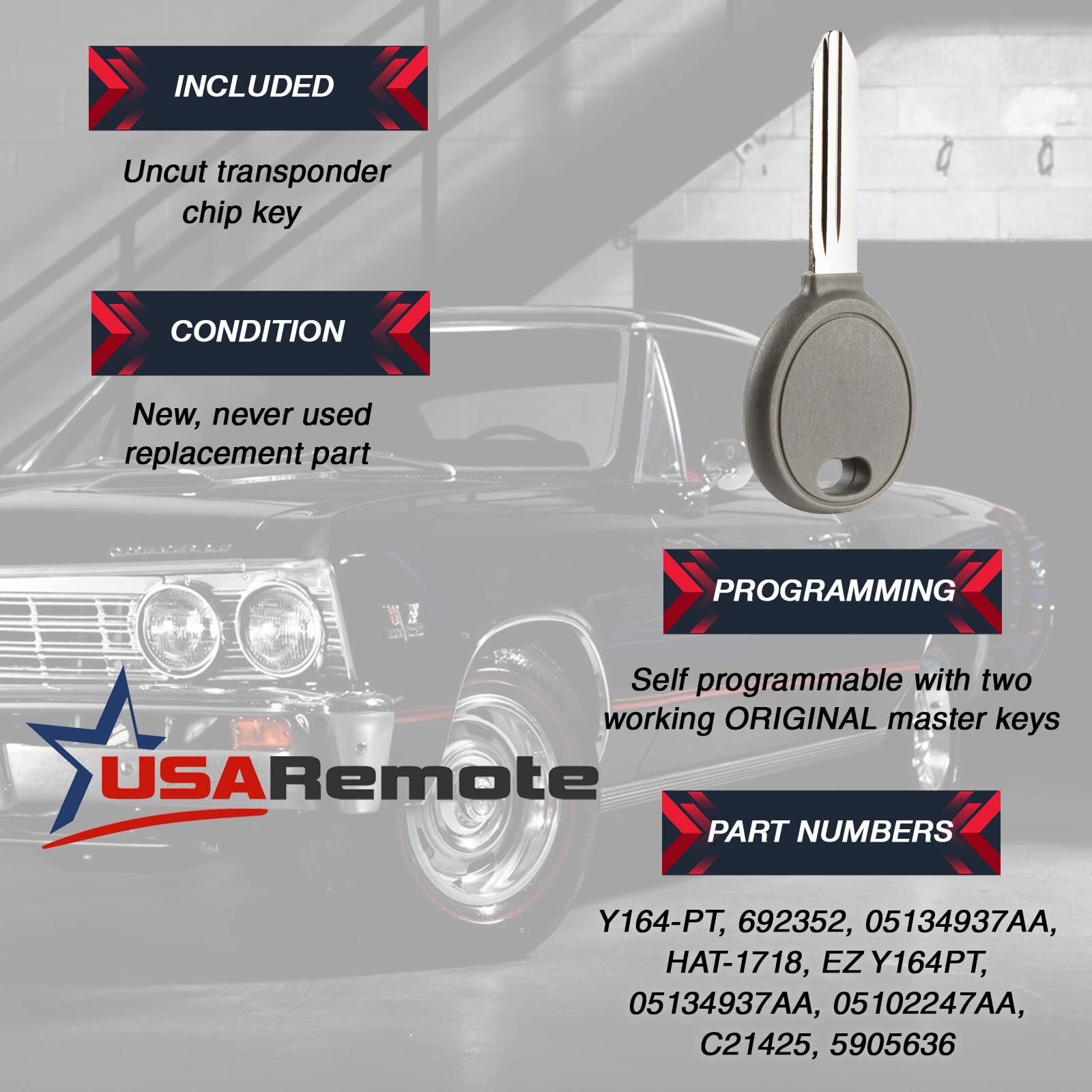 Uncut Transponder Ignition Key Fits Chrysler/jeep/dodge Fits 46 Chip ...