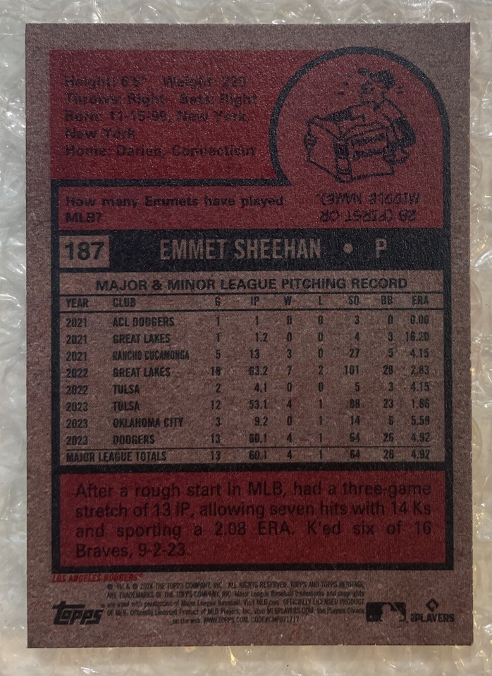 2024 Topps Heritage #187 Emmet Sheehan ROOKIE RC | eBay