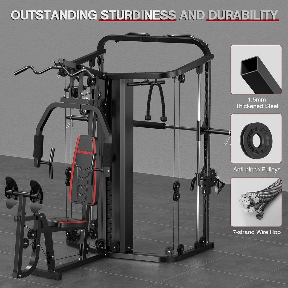 Home Gym System Workout Station Smith Machine with 138LB Weight Stacks ...