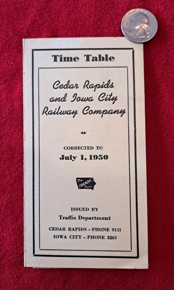 1950 CRANDIC Railway Timetable Cedar Rapids and Iowa City Vintage | eBay