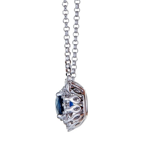 925 Sterling Silver 1.20 ctw Ceylon Sapphire Diamonds Halo Pendant ...