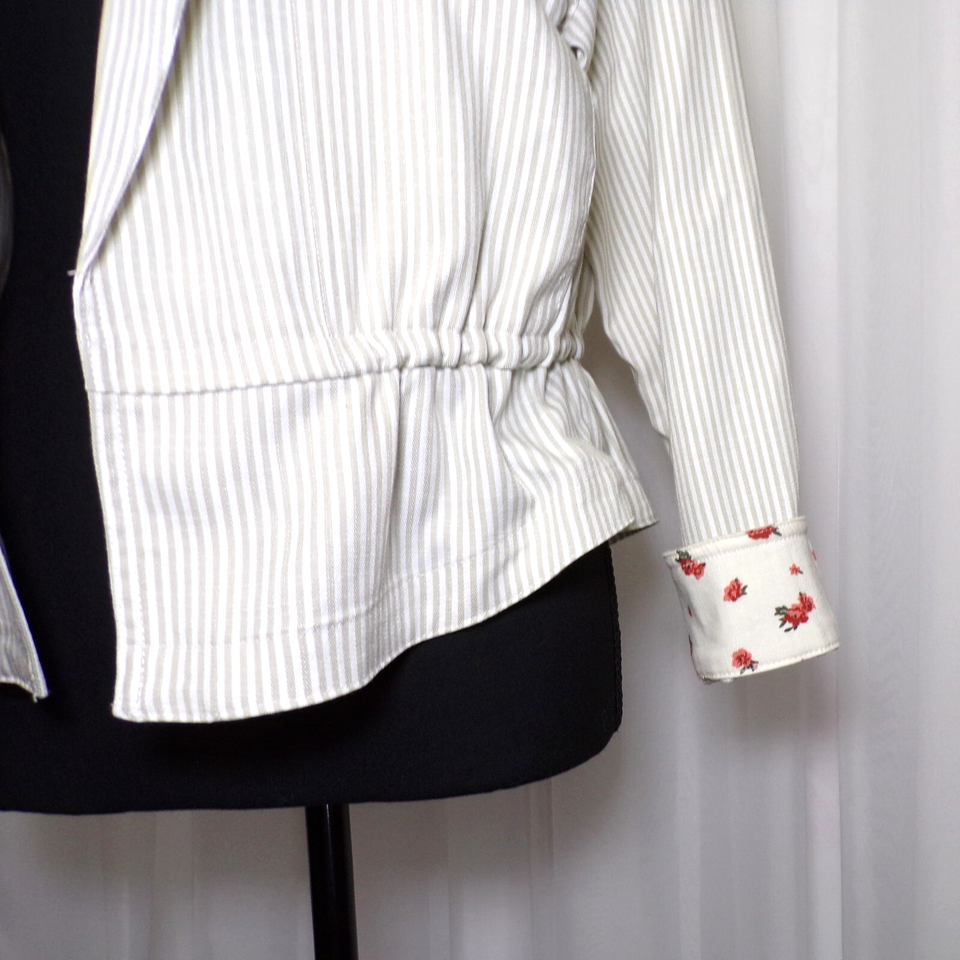 Daily Thread Jacket Blazer Womens Sz XS Tan White Striped Floral Casual ...