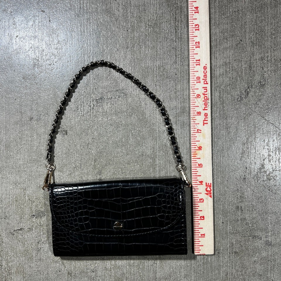 Black Croc Embossed Chain Shoulder Bag Wallet on Chain | eBay