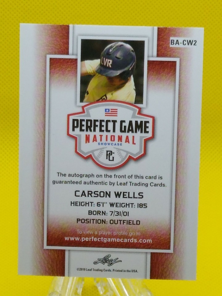 Carson Wells 2019 Leaf Perfect Game AUTOGRAPH #BA-CW2 USC Trojans ***49 ...