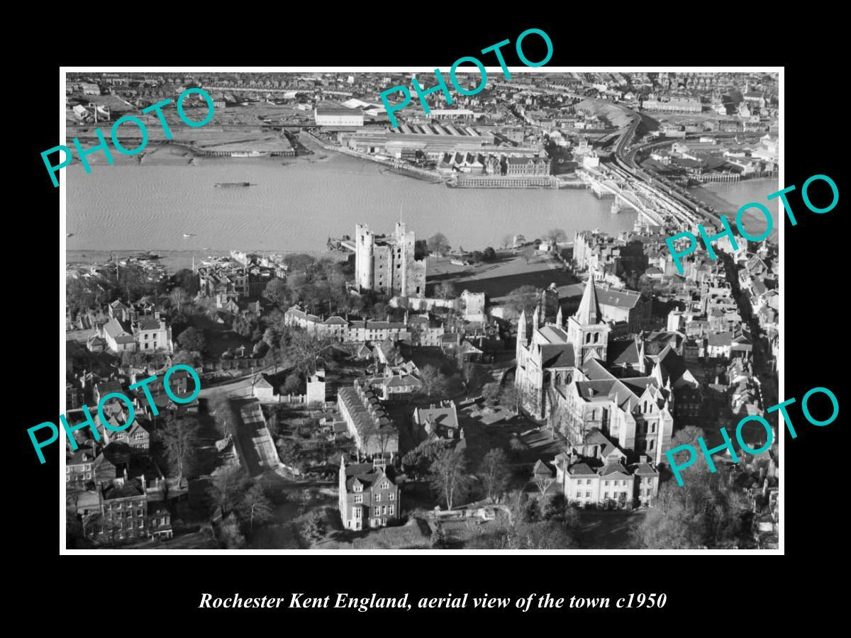 OLD POSTCARD SIZE PHOTO OF ROCHESTER KENT ENGLAND AERIAL VIEW OF TOWN ...