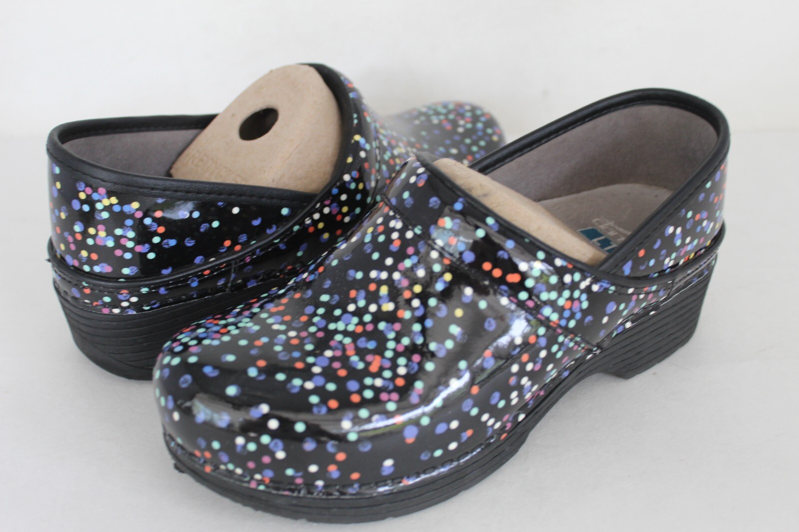 Dansko Ladies LT Black Polka Dot Leather Clog Size 6.… - Gem