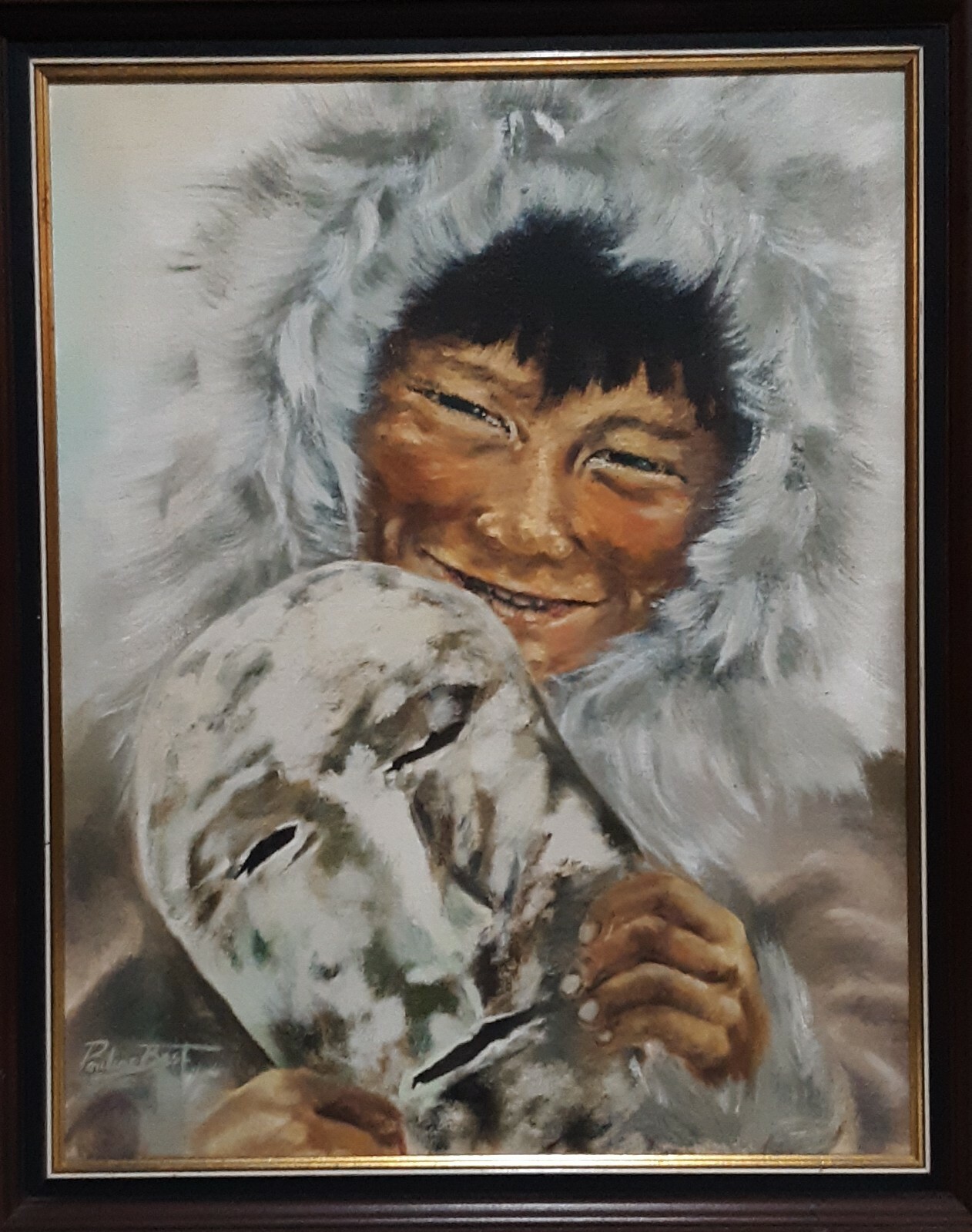 PAULINE BEST ORIGINAL OIL PAINTING PORTRAIT OF "CHILD ESKIMO WITH MASK ...