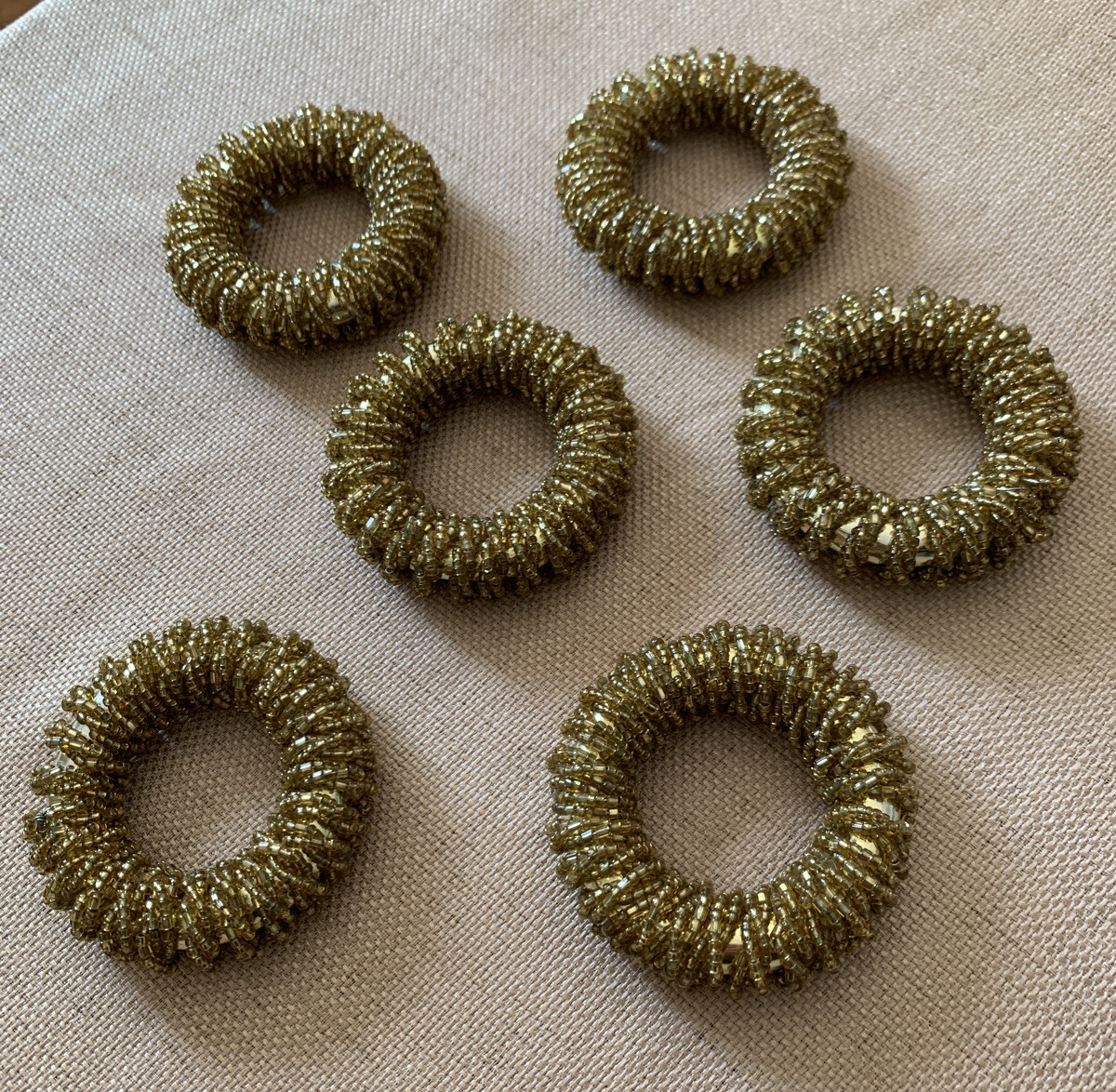 Tahari Home Handmade Indian Gold Beaded Napkin Rings Set of 6 | eBay