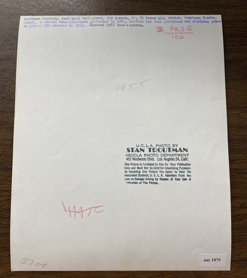 RARE 1955 UCLA Bruins Football Hardiman Cureton Original Stan Troutman ...