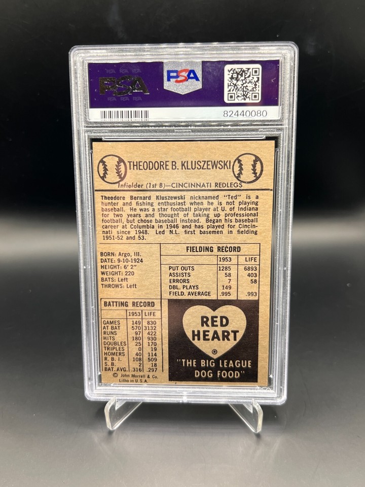 1954 Red Heart Baseball Ted Kluszewski Cincinnati Redlegs PSA 5 EX | eBay