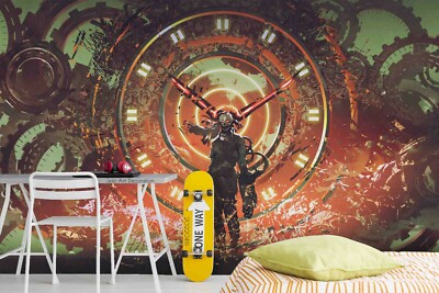 3D Man Standing Clock Cog Wallpaper Wall Mural Removable Self-adhesive ...