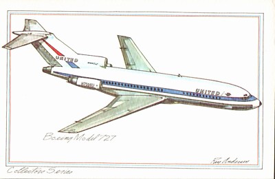 Postcard Airplane Boeing Model 727 Roy Anderson Collector Series PC748 ...