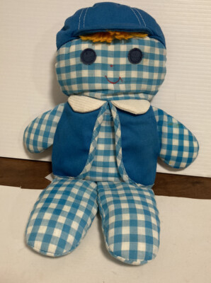VTG FISHER PRICE SOFT CHOLLY RATTLE, BLUE & WHITE GINGHAM, 12 IN., 419 ...