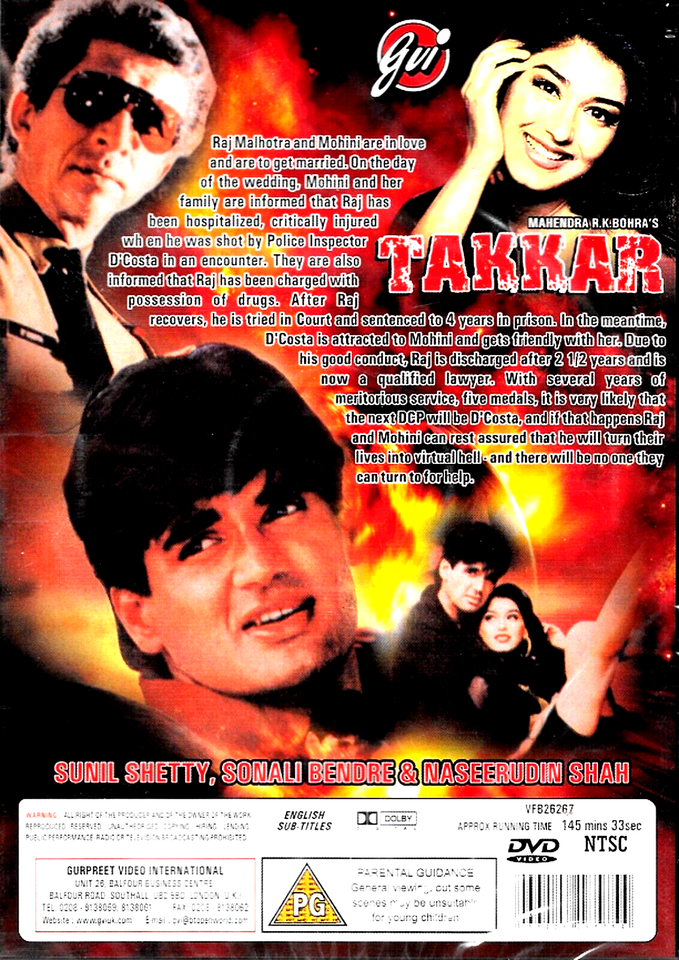 TAKKAR - SUNIL SHETTY, SONALI BENDRE - NEW BOLLYWOOD DVD - ENGLISH ...