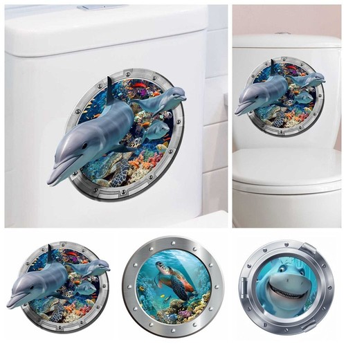 Dolphin Turtle Shark 3D Infauna Toilet Stickers PVC Wall Mural Wall ...