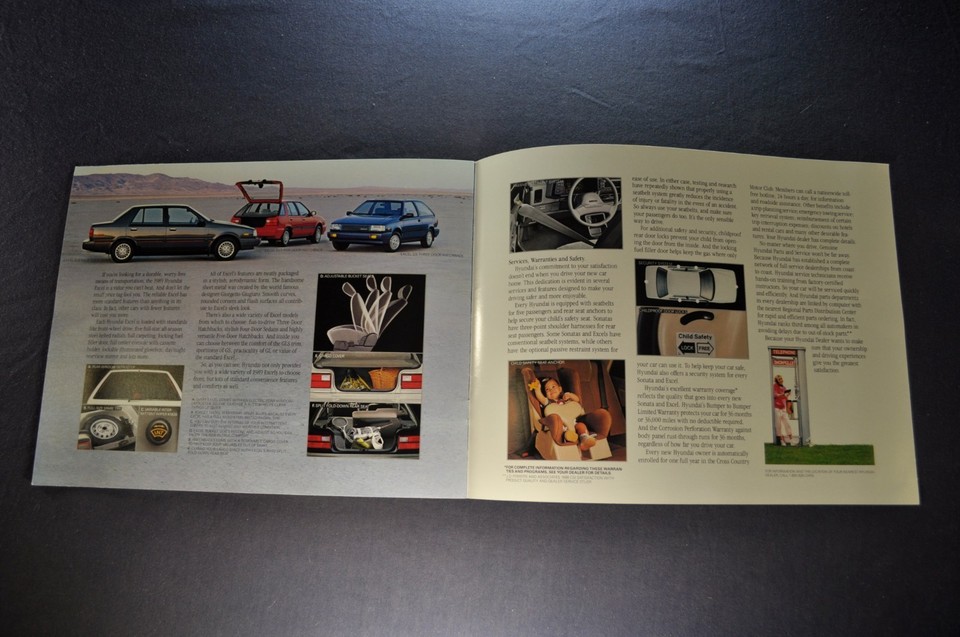1989 Hyundai Sonata & Excel Catalog Brochure Sedan Hatchback Nice ...