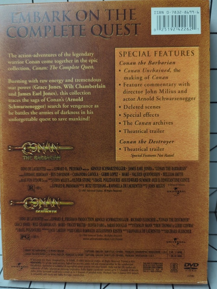 Conan The Complete Quest-DVD-The Barbarian & The Destroyer-Arnold ...