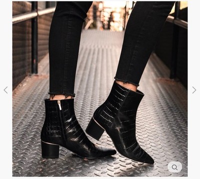 NWOB Thursday Boot Company Women's Black Croco Leather Luna Bootie size ...