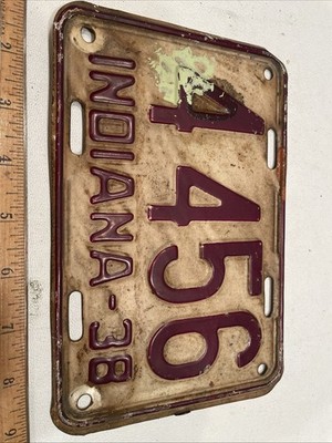 Vintage Indiana 1938 Auto Old License Plate Tag 4456 Shorty Original ...