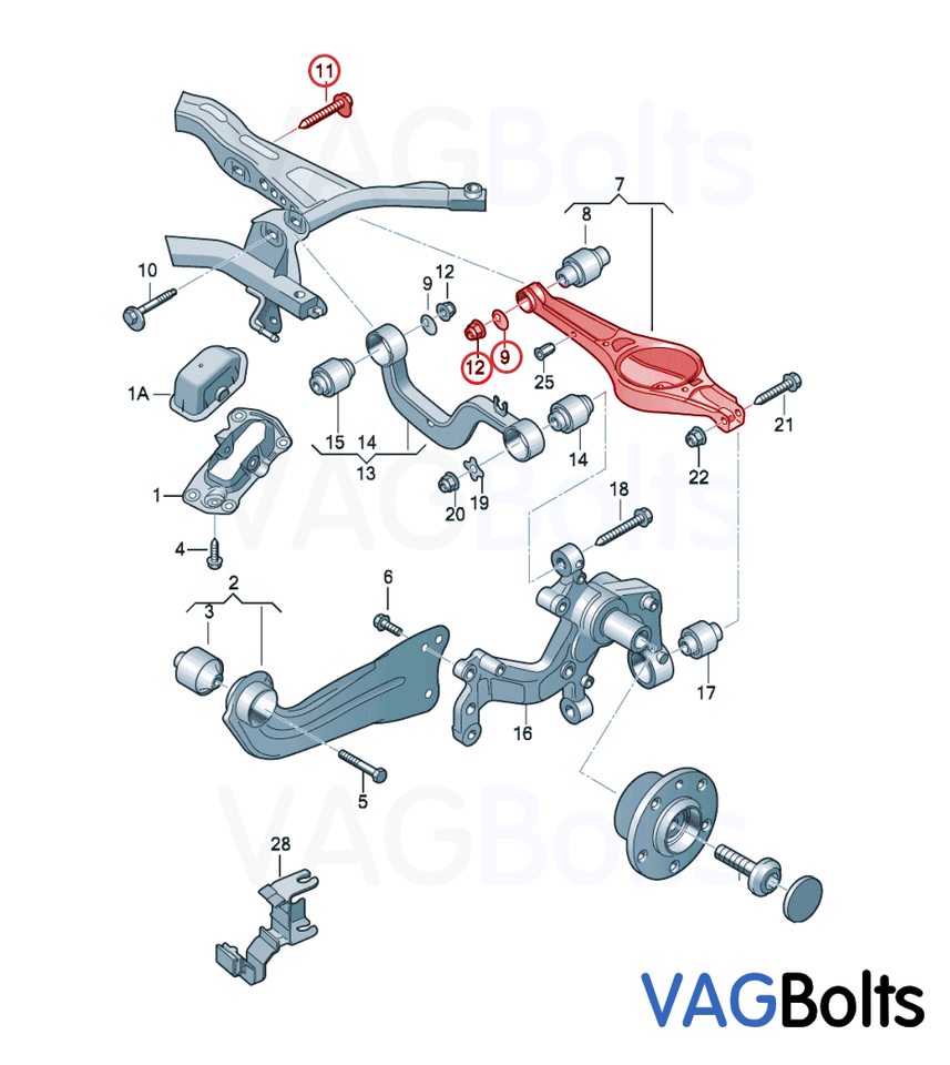 Genuine VW Audi Lower Rear Suspension Toe Eccentric Bolt Nut Full Kit ...