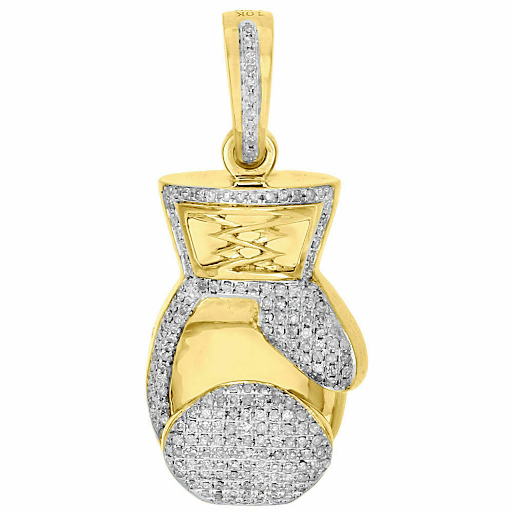 14K Yellow Gold FN 3D Diamond Boxing Glove Pendant Mens Round Pave ...