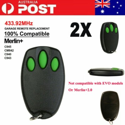 2x for merlin+ C945 CM842 C940 C943 Merlin + Replacement Garage Remote ...