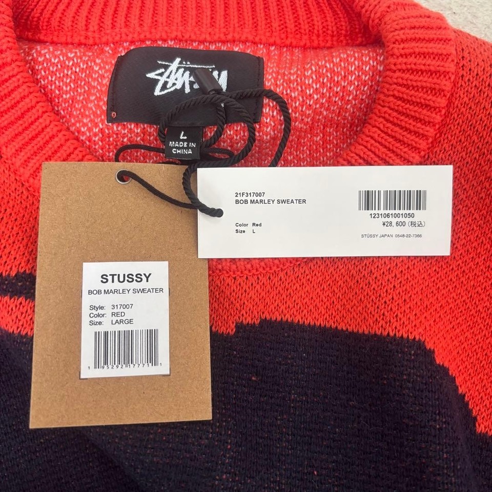 STUSSY Stussy x Bob Marley Allover pattern knit L Red Unused item Rare ...