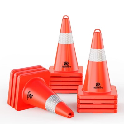 Traffic Cones 18 inch 12 Pack Safety Cones Orange with Reflective ...