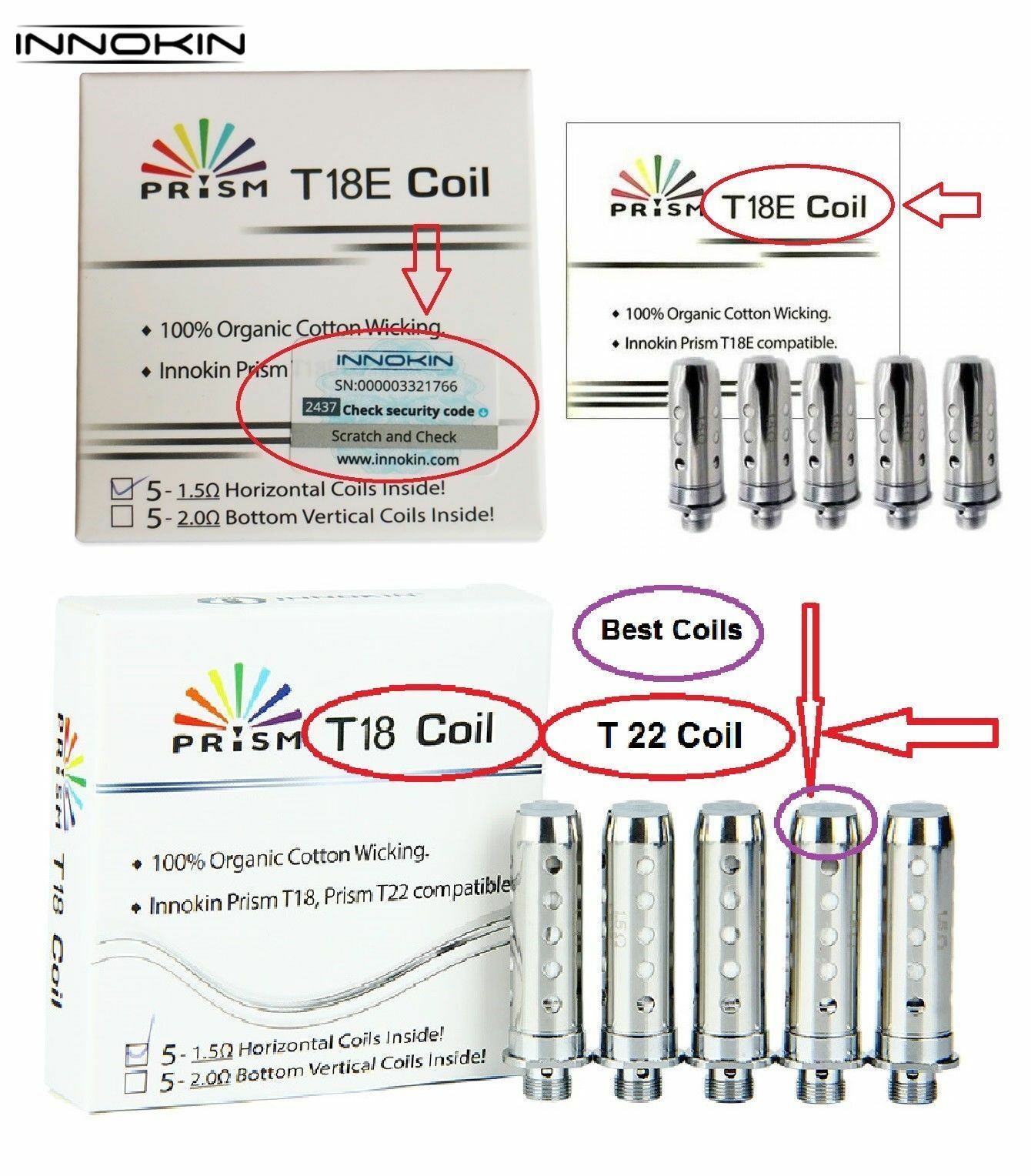 GENUINE INNOKIN T18E ENDURA PRISM COILS T18 II 1,5 or 10 PACK - FREE ...