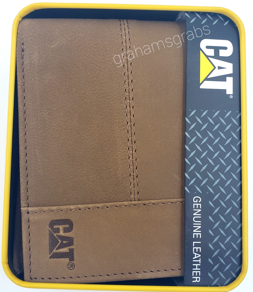 CAT Caterpillar Men's GENUINE LEATHER RFID BIFOLD WALLET Tan in GIFT ...