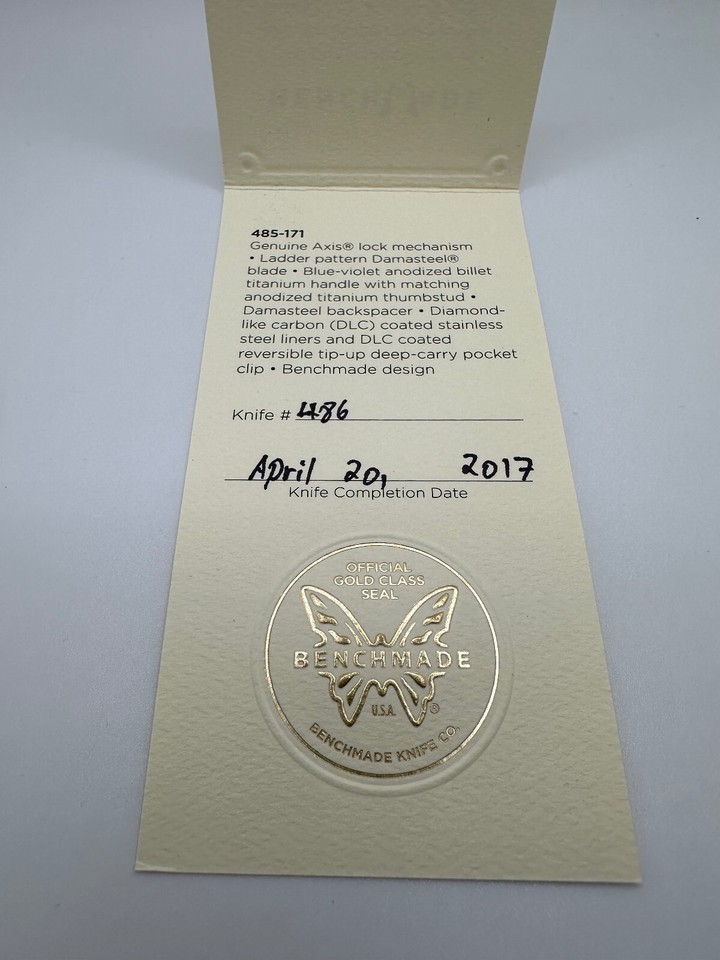New Benchmade 485-171 /Gold Class /Valet /Damascus /Blue Titanium rare ...