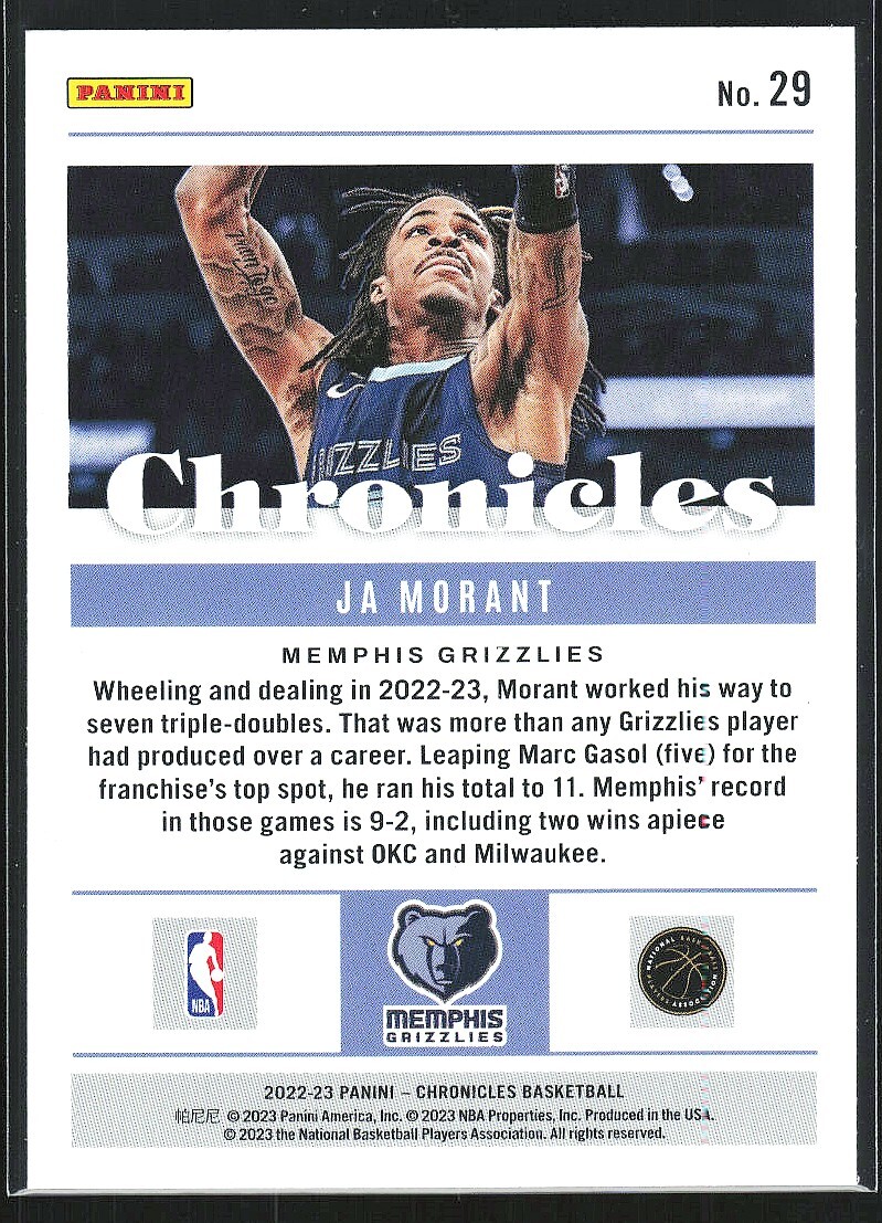 2022-23 Panini Chronicles Ja Morant Memphis Grizzlies #29 | eBay 2022-23 Panini Chronicles Ja Morant Memphis Grizzlies #29 | eBay