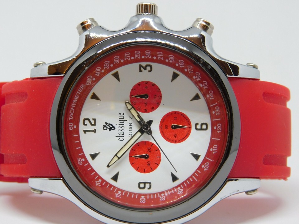Classique Tachymeter Red Tone Band Quartz Analog Men's Fashion Watch ...
