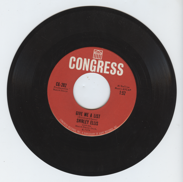 SHIRLEY ELLIS . Nitty Gritty / Give Me List 45 rpm . STICKER ON LABEL ...