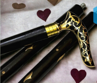 Vintage Black Floral Brass & Wood Walking Stick Steampunk Aesthetic ...