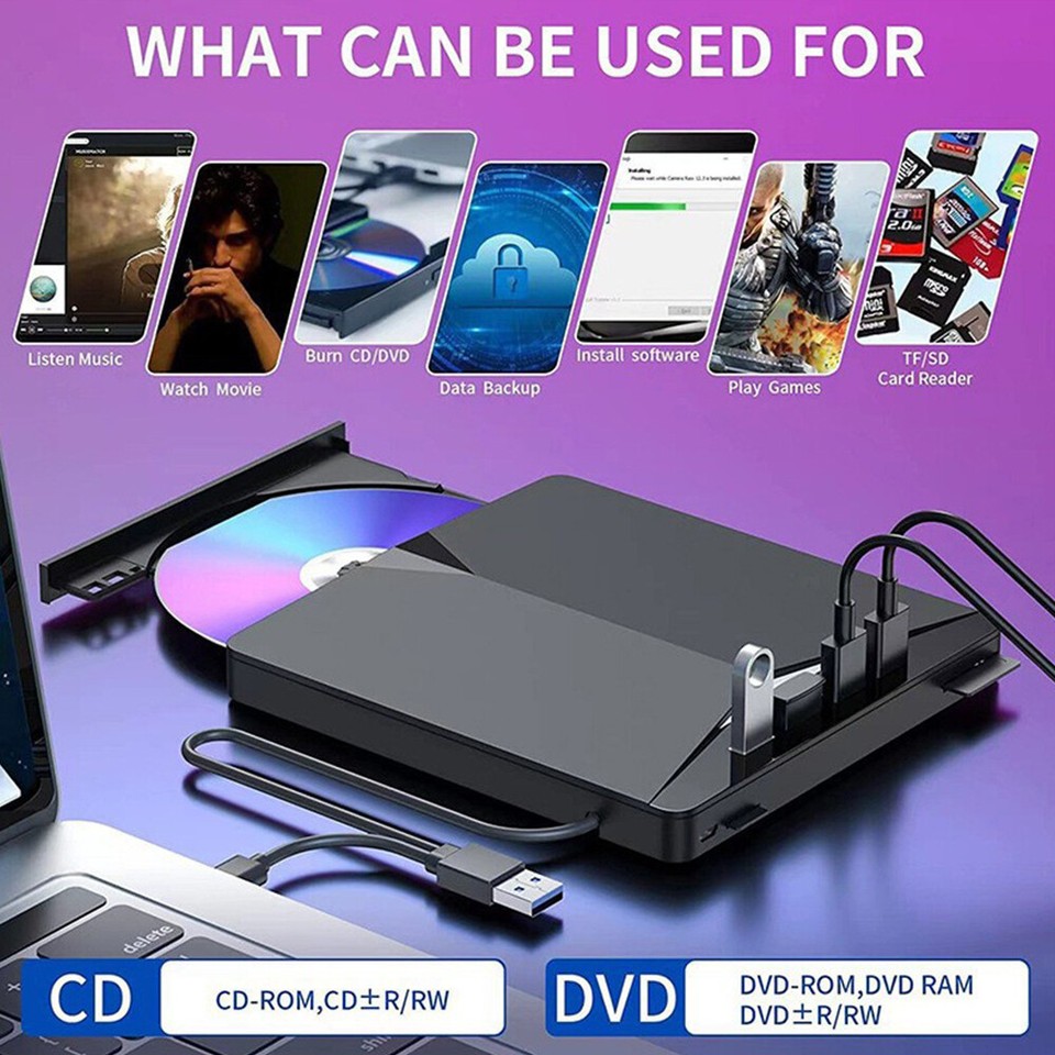 7-in-1 Triangular DVD Recording Drive USB 3.0 Disc Player Burner Writer ...